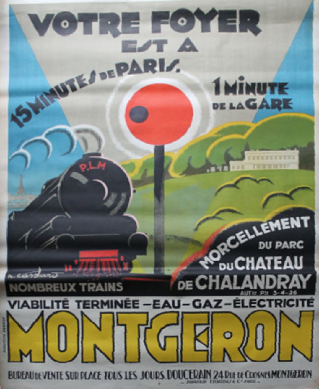 H. Cassard montgeron Your Home is 15 Minutes From Paris Art Deco Poster ...