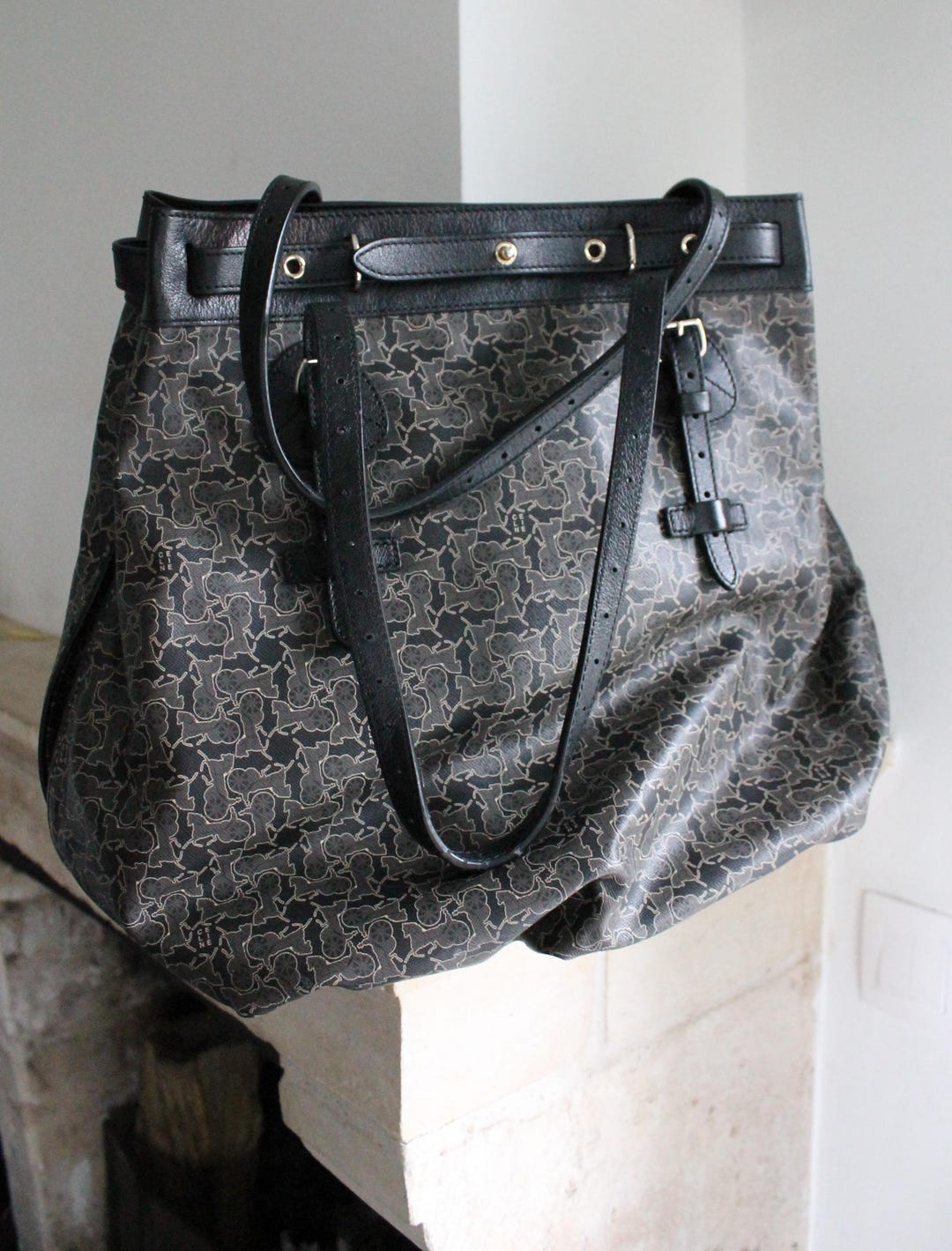 Céline Salky Canvas and Black Leather Handbag - Etsy