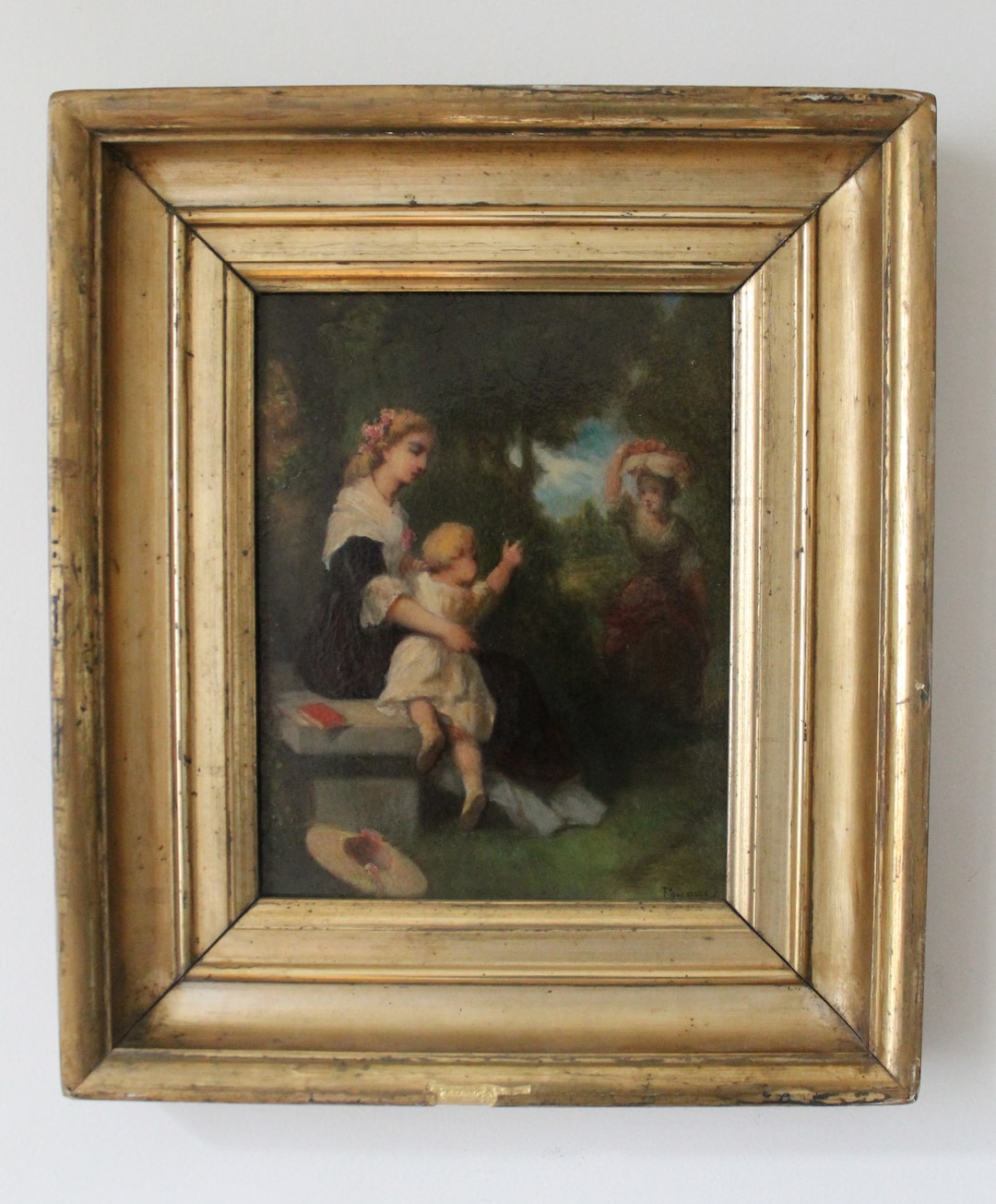 Jean-baptiste Marie Fouque (1819 - 1880) "walk in the Garden" Oil on ...