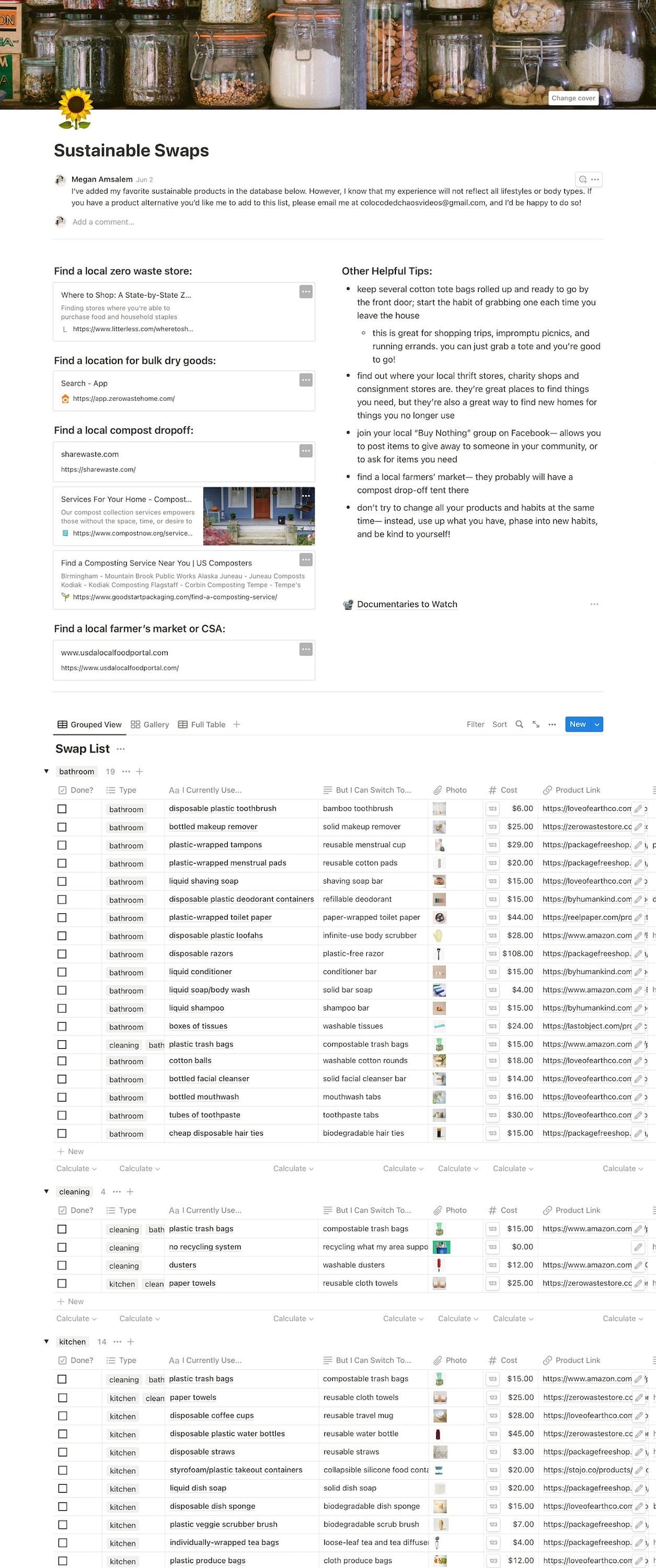 Sustainable Swaps Notion Template | Green Eco-friendly Sustainable ...
