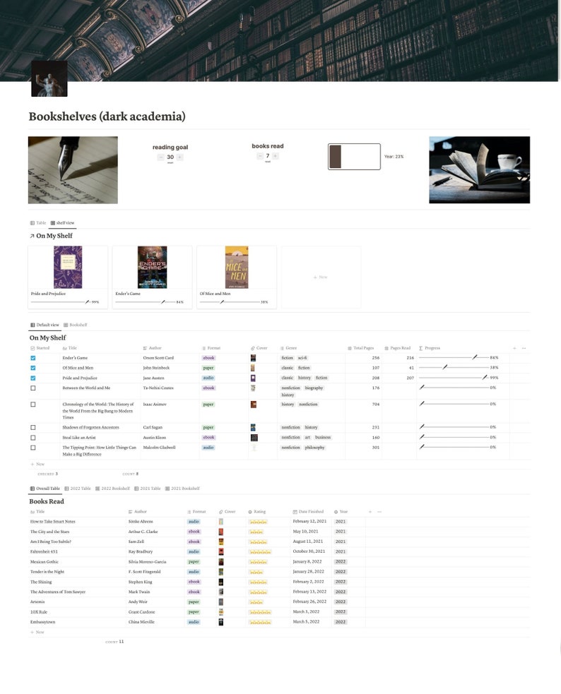 Notion Templates for Book Lovers | All Aesthetics, Track TBR, Currently ...