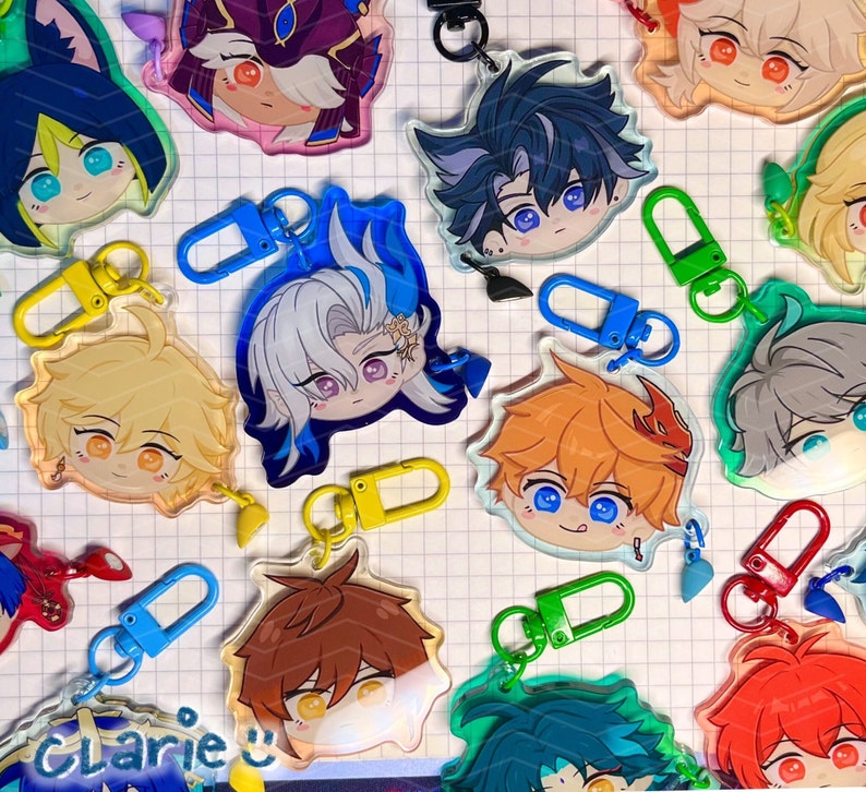 Genshin Impact Heart Link Charm, Acrylic Keychain, Couple Best Friend ...