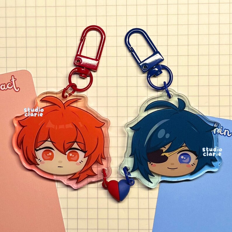 Genshin Impact Diluc & Kaeya Matching Keychain Best Friend - Etsy