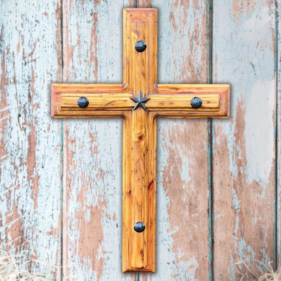 Rustic Wooden Cross Farmhouse Wall Decor, Handcrafted Christian Artwork ...