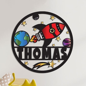Space Name Sign, Rocket Ship Name Sign, Outer Space Room Decor, Space ...