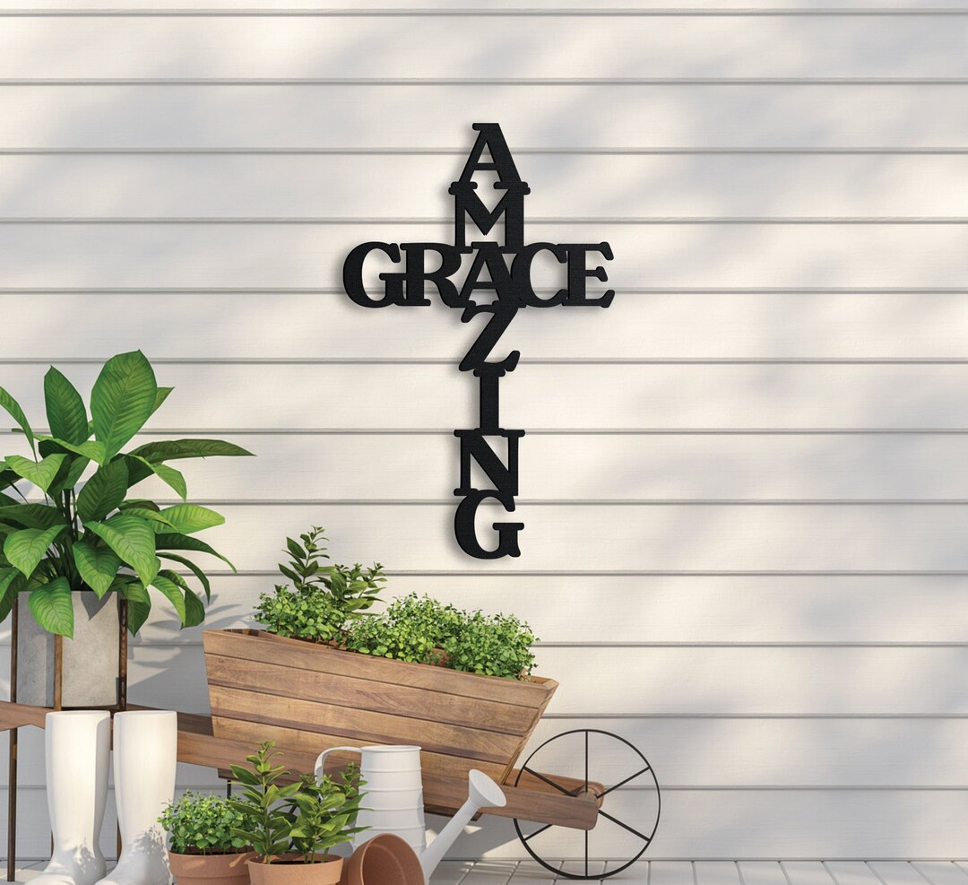 Metal Amazing Grace Cross, Amazing Grace Sign, Metal Front Door Sign ...