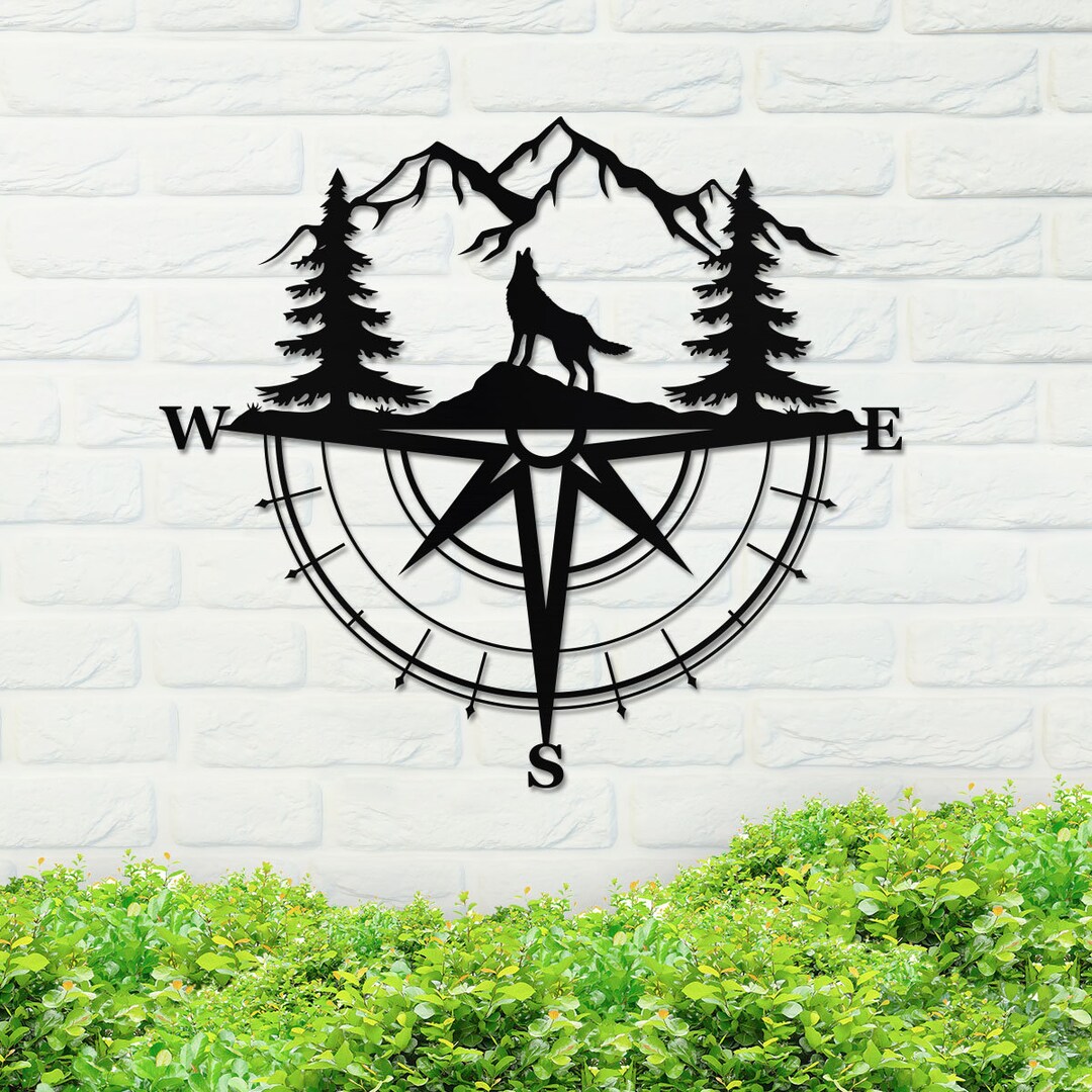 Wolf Compass Sign, Wolf Metal Sign, Metal Wolf Sign, Wolf Sign, Metal ...