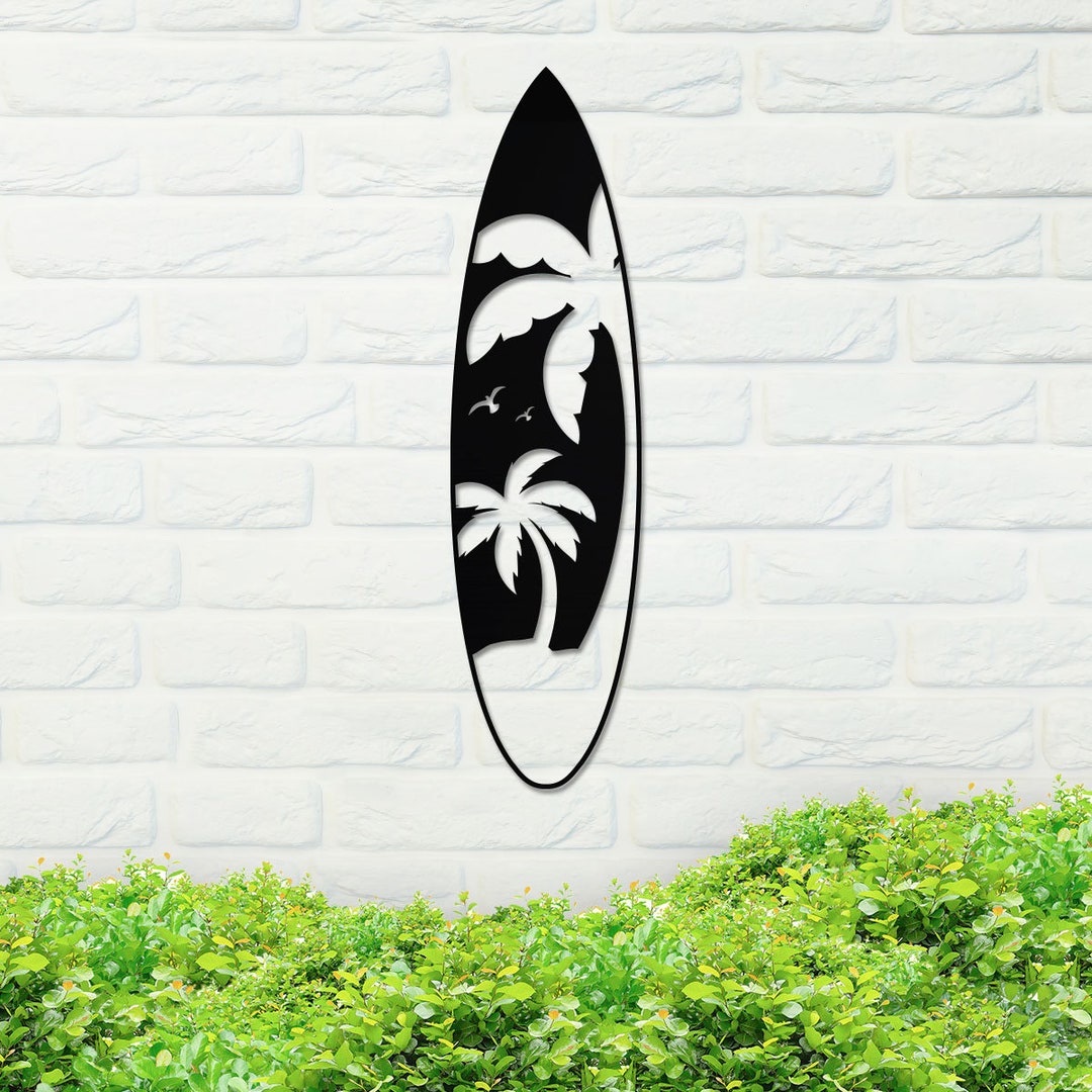 Metal Palm Tree Surfboard Sign, Palm Tree Surfboard Sign, Metal ...