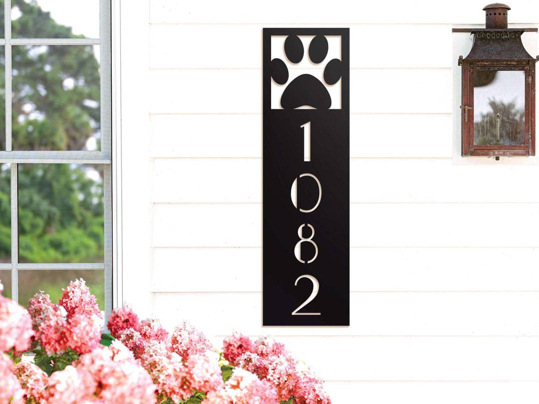 Dog Metal Address Sign, Vertical Address Sign, Address Numbers, Modern ...