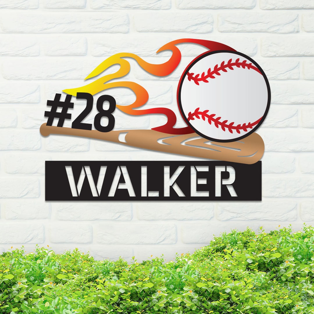 Metal Baseball Sign W Number, Baseball Metal Sign, Metal Kid's Name ...