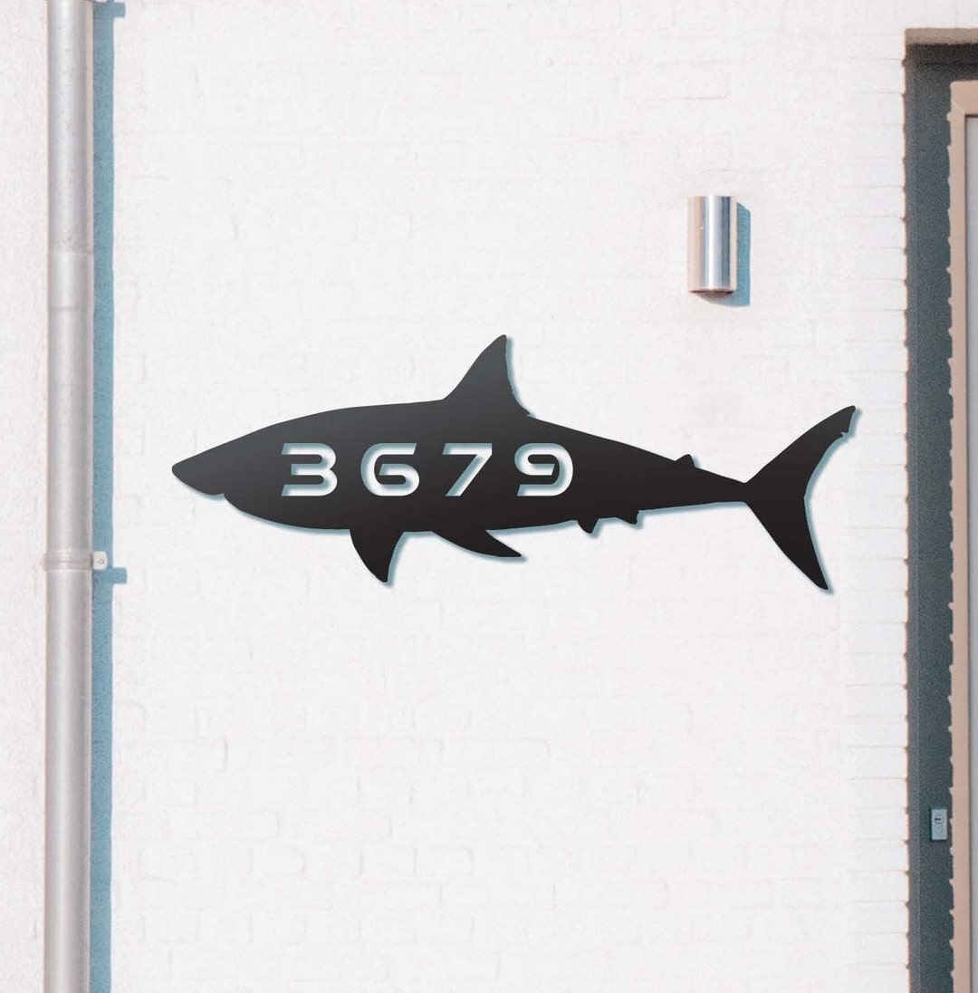 Metal Address Sign, Custom Address Sign W Shark, Metal Shark Sign ...