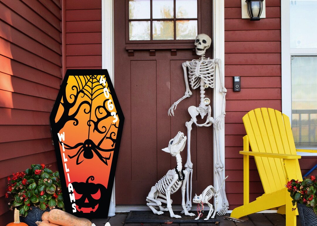 Personalized Metal Coffin Front Door Sign, Halloween Coffin Sign ...