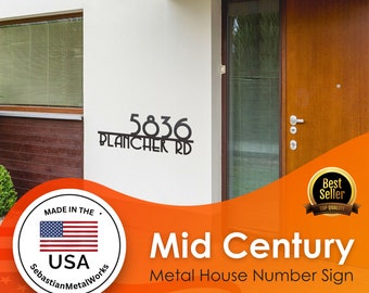 Metal Address Sign Mid Century Metal House Number Sign Modern Sign ...