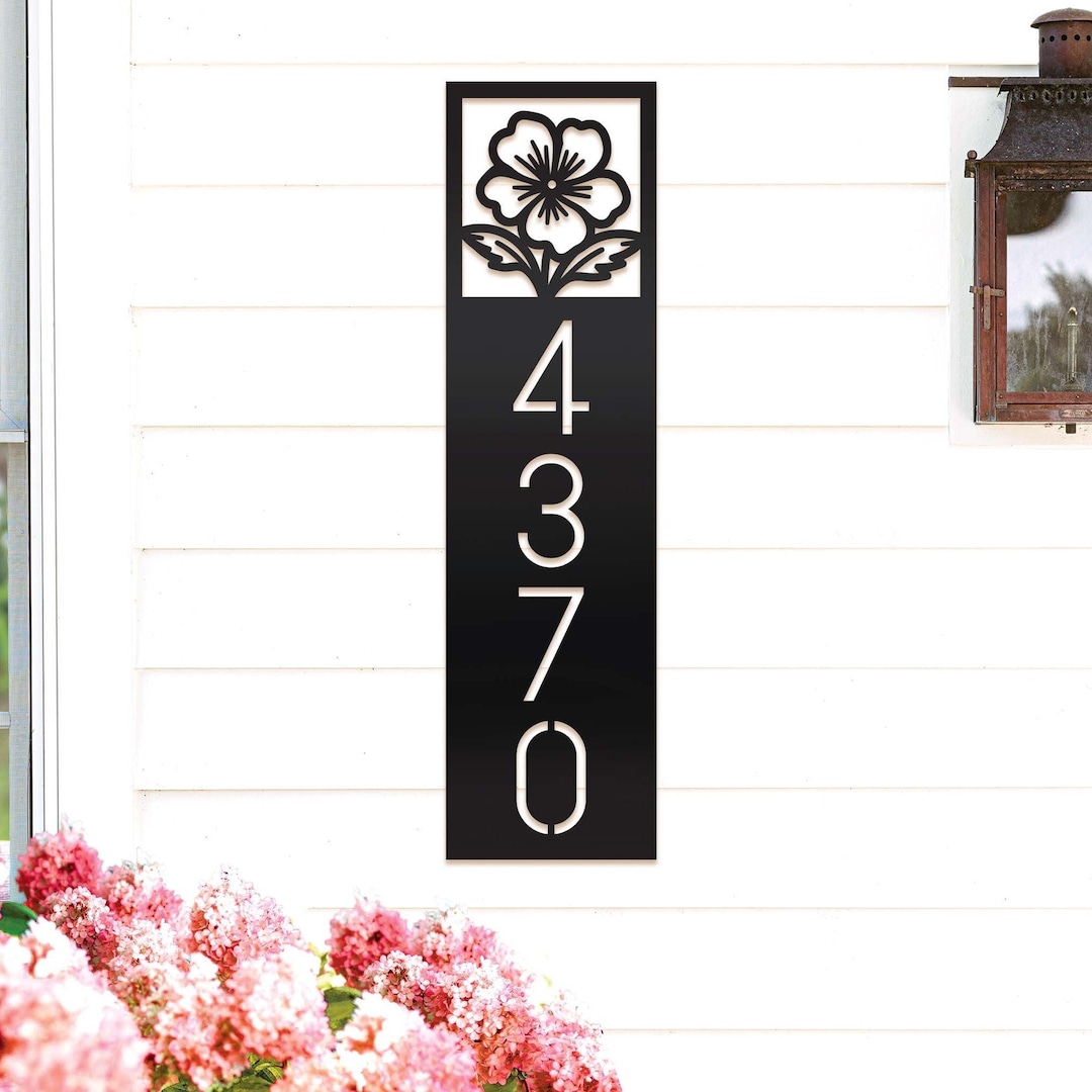 Flower Metal Address Sign, Vertical Address Sign, Address Numbers ...