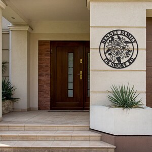 Metal Family Address Sign W Flowers, Flower Metal Sign, Metal Name Sign ...