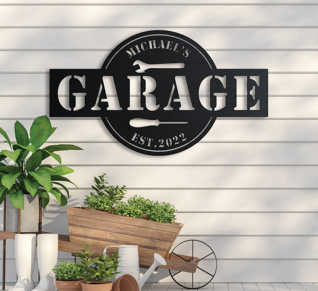 Garage Sign, Custom Metal Sign, Metal Name Sign, Garage Decor, Home ...
