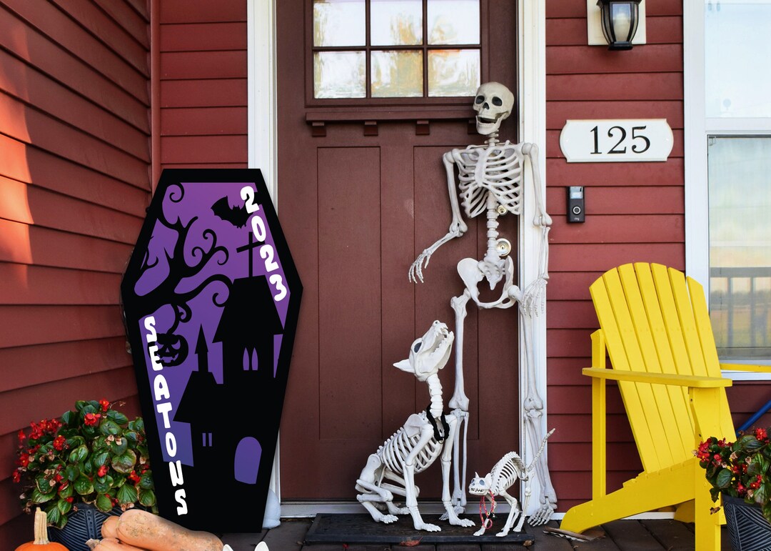 Personalized Metal Coffin Front Door Sign, Halloween Coffin Sign ...