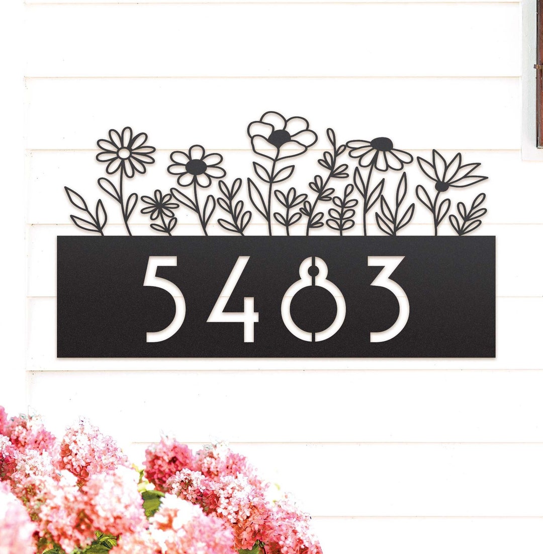 Flowers Metal Address Sign, Modern Address Sign, Address Sign, Address ...