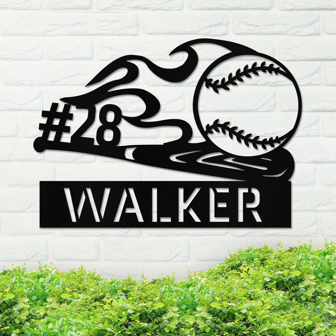 Metal Baseball Sign W Number, Baseball Metal Sign, Metal Kid's Name ...