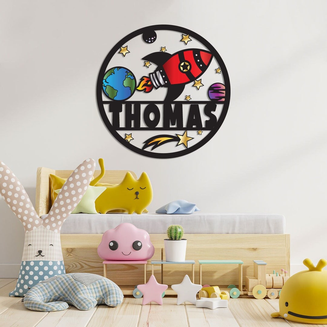 Space Name Sign, Rocket Ship Name Sign, Outer Space Room Decor, Space ...