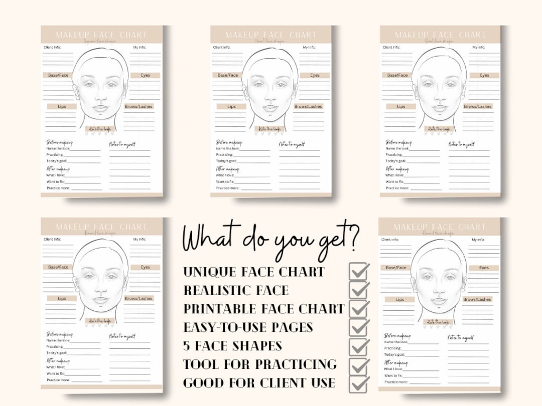 Realistic Face Chart, Makeup Face Chart, Different Face Shapes Face ...