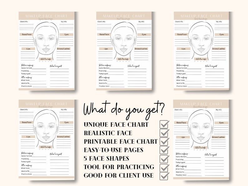 Realistic Face Chart, Makeup Face Chart, Different Face Shapes Face ...