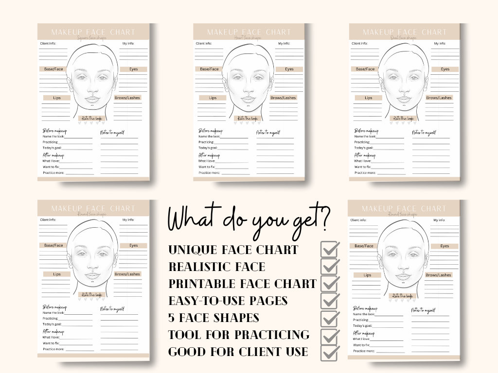 Realistic Face Chart, Makeup Face Chart, Different Face Shapes Face ...