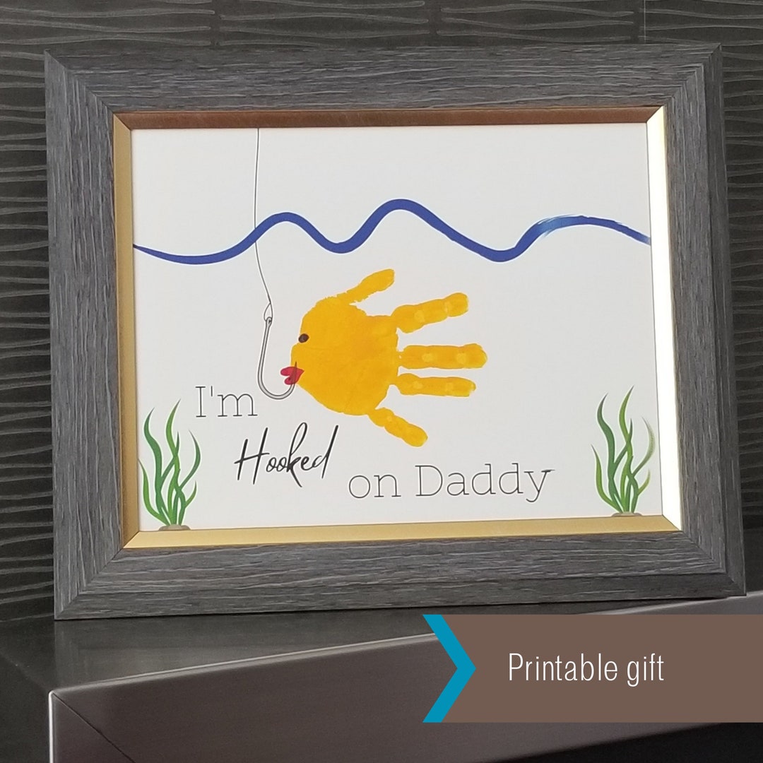 Hooked on Daddy Handprint Keepsake Printable - Etsy