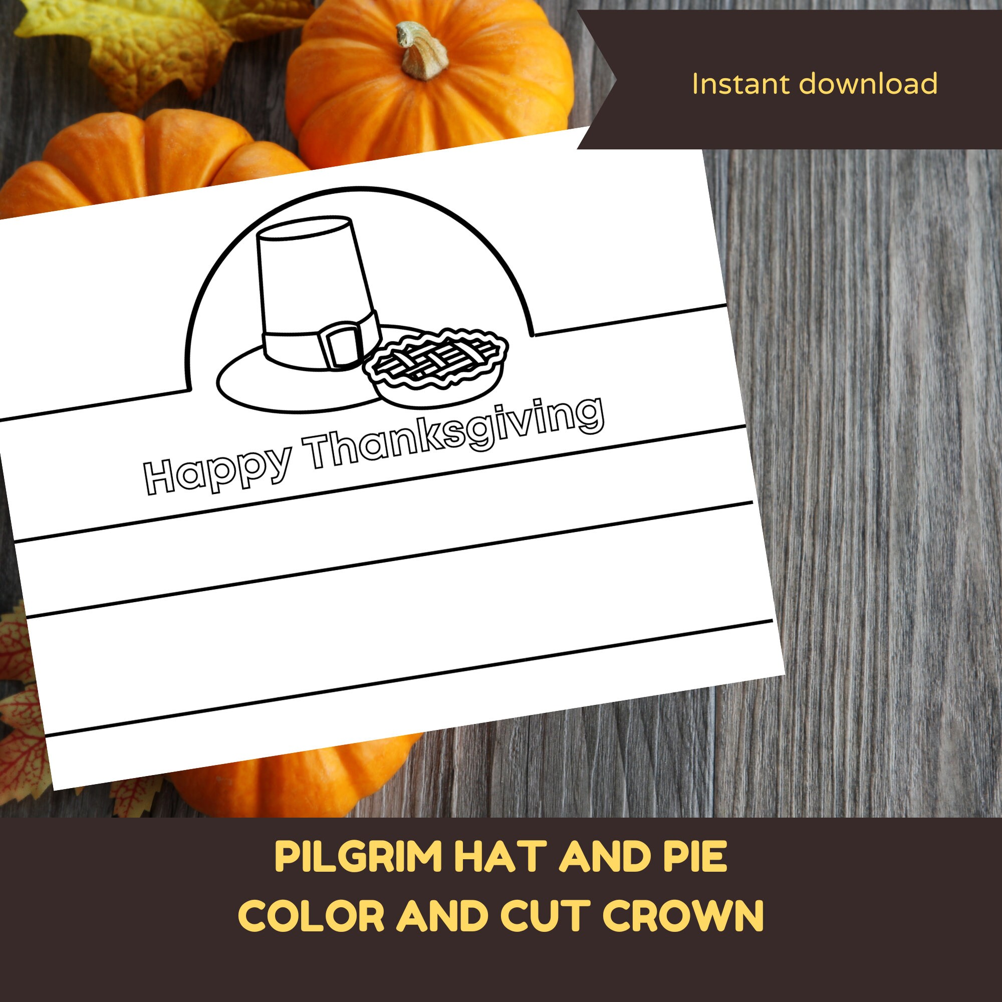 Pilgrim Hat and Pie Color and Cut Crown - Etsy