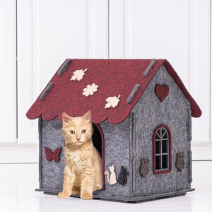 Modern Minimalist Cat House, Gray & Red Pet Bed - Etsy