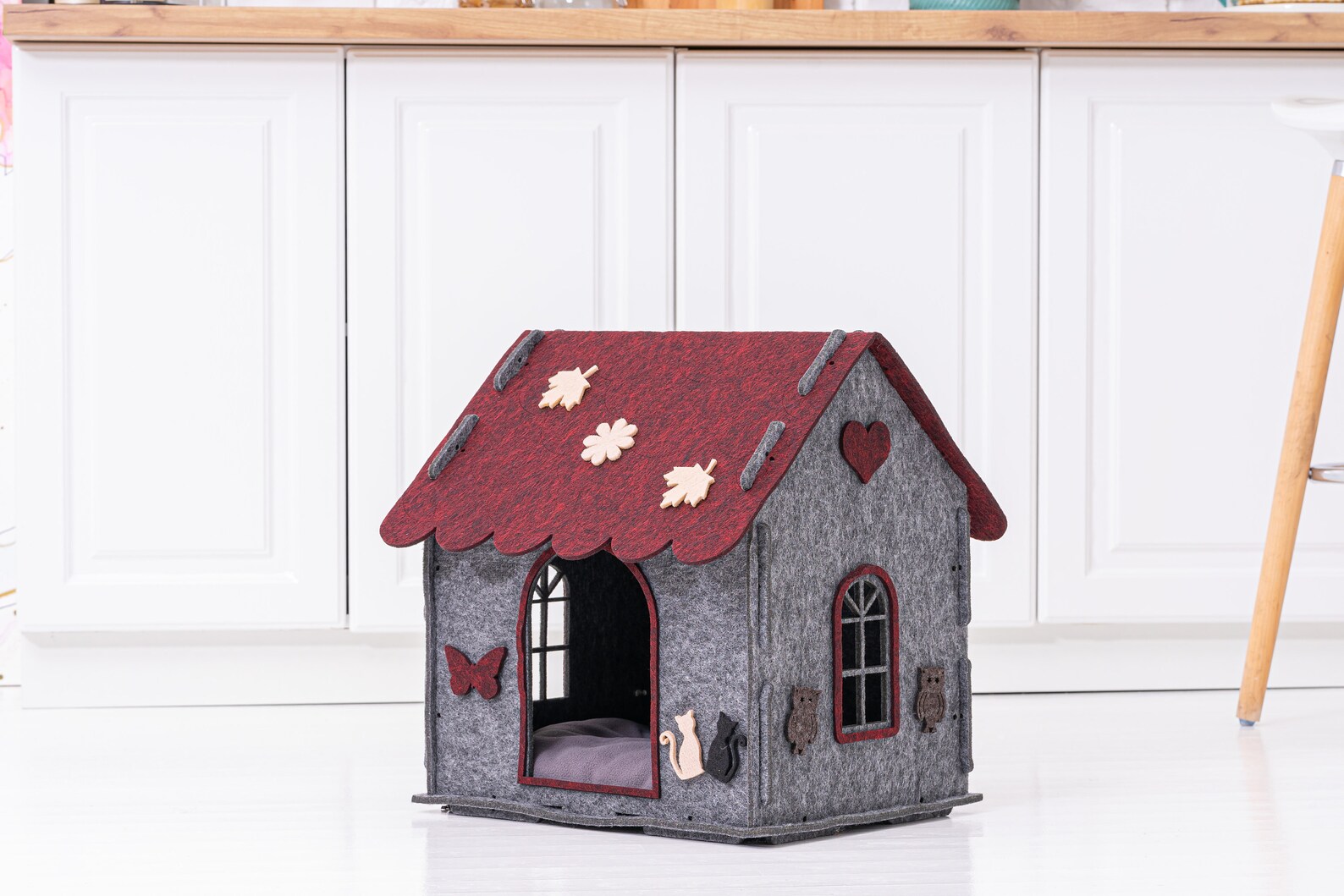 Modern Minimalist Cat House, Gray & Red Pet Bed - Etsy