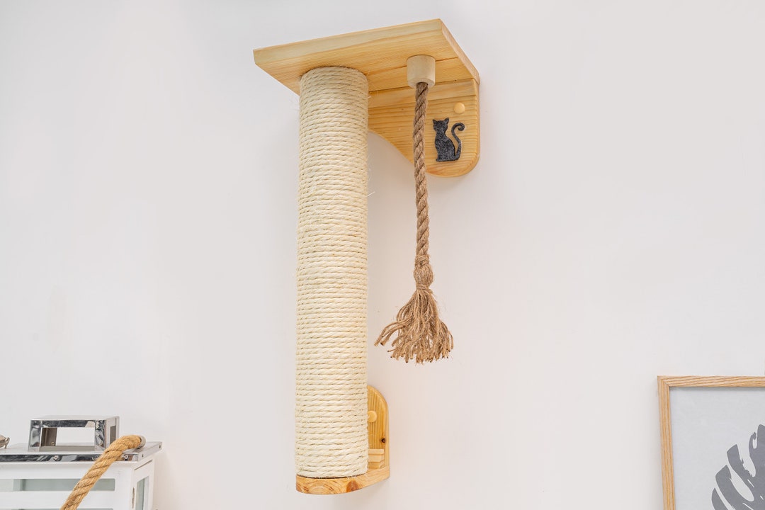 Wall Mounted Cat Scratching Post With Shelf, Handmade Cat Scratcher ...