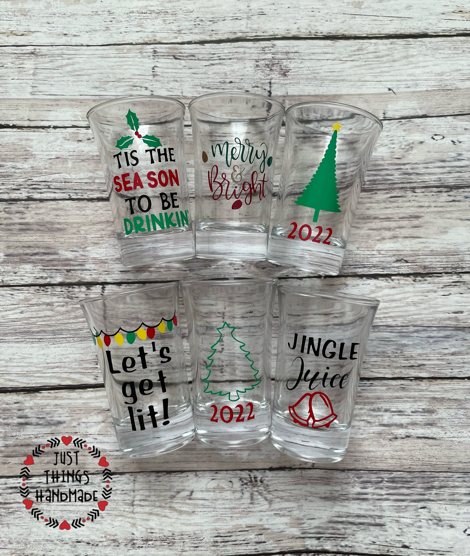 Christmas Shot Glasses, Set of 3, Holiday Shot Glasses, Christmas Party ...