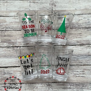 Christmas Shot Glasses, Set of 3, Holiday Shot Glasses, Christmas Party ...