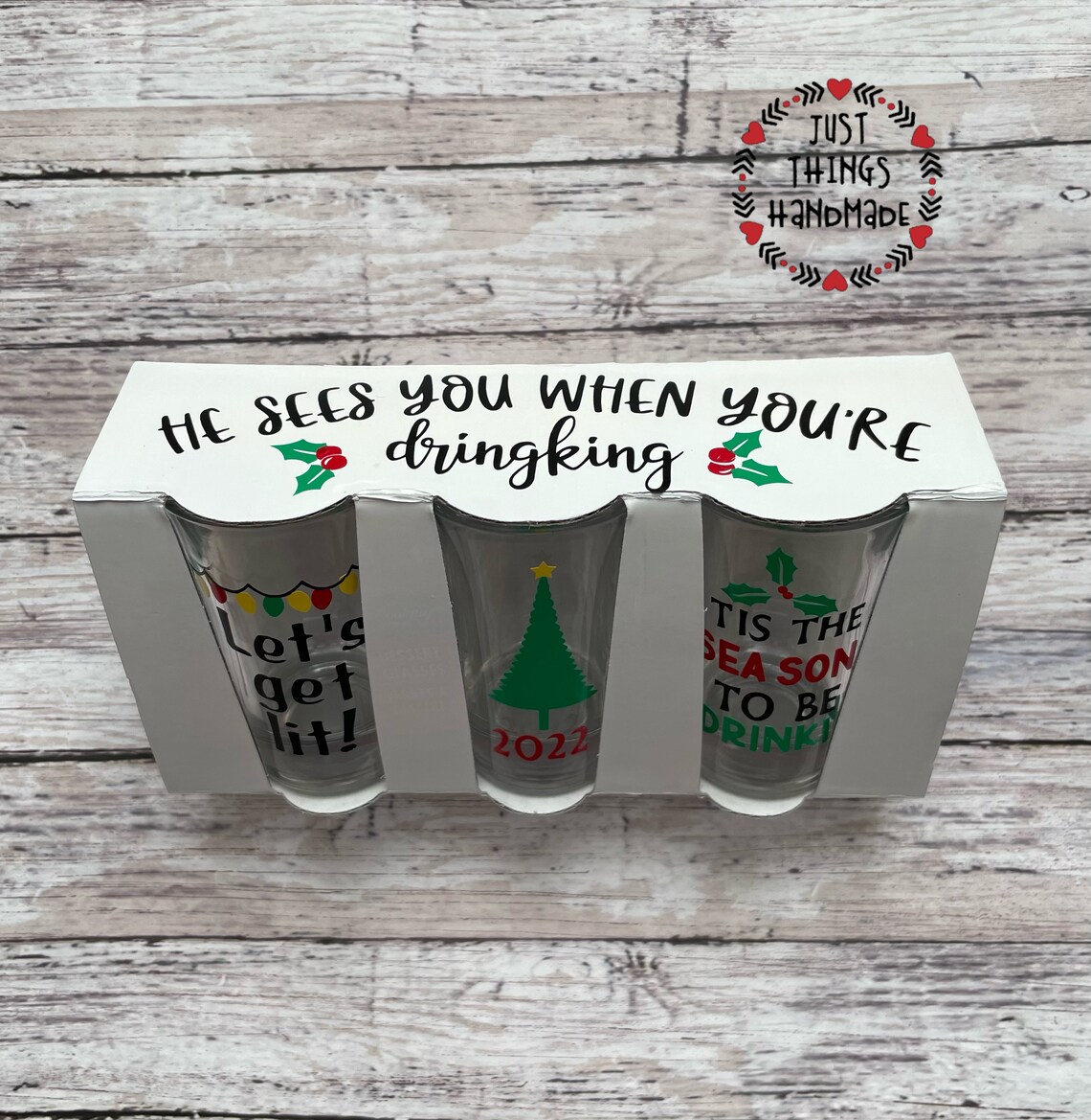 Christmas Shot Glasses, Set of 3, Holiday Shot Glasses, Christmas Party ...