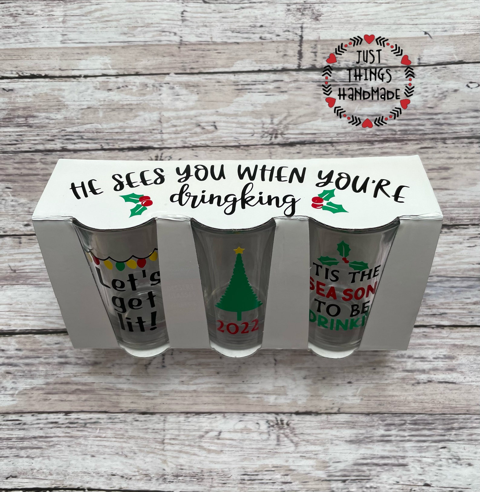 Christmas Shot Glasses, Set of 3, Holiday Shot Glasses, Christmas Party ...
