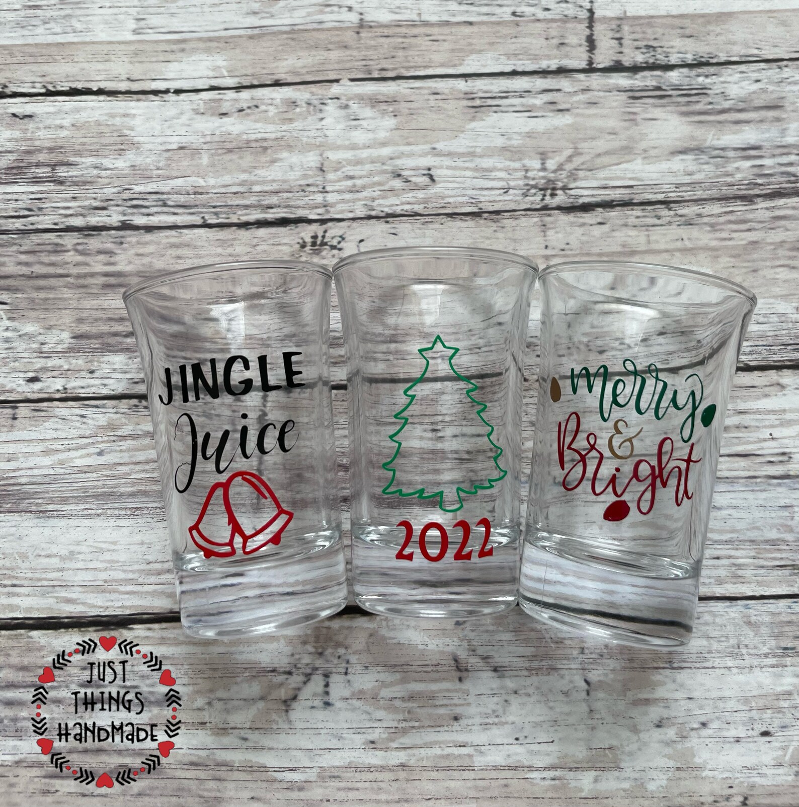 Christmas Shot Glasses, Set of 3, Holiday Shot Glasses, Christmas Party ...
