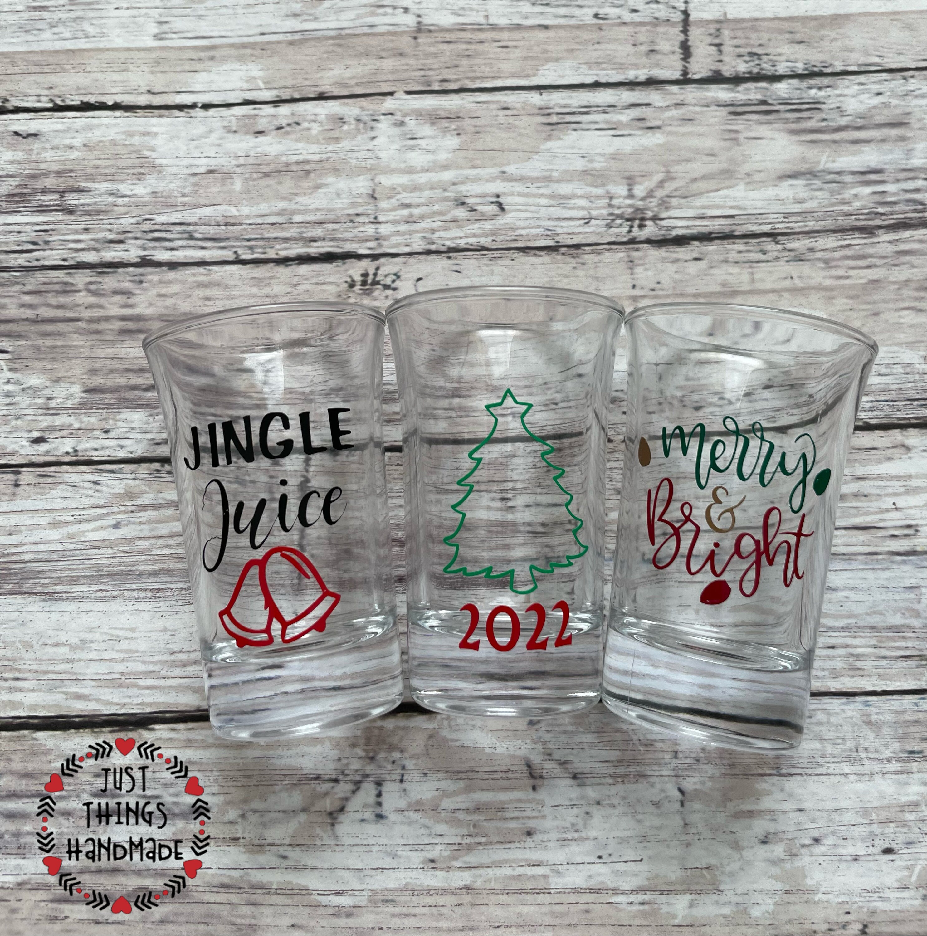 Christmas Shot Glasses, Set of 3, Holiday Shot Glasses, Christmas Party ...