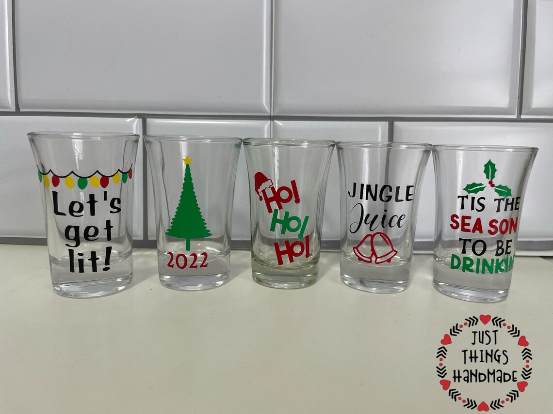 Christmas Shot Glasses, Set of 3, Holiday Shot Glasses, Christmas Party ...