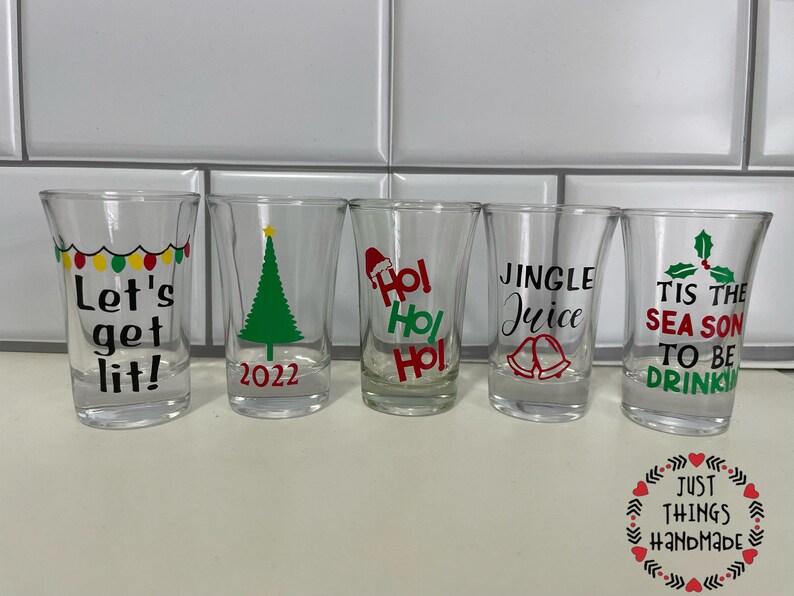 Christmas Shot Glasses, Set of 3, Holiday Shot Glasses, Christmas Party ...