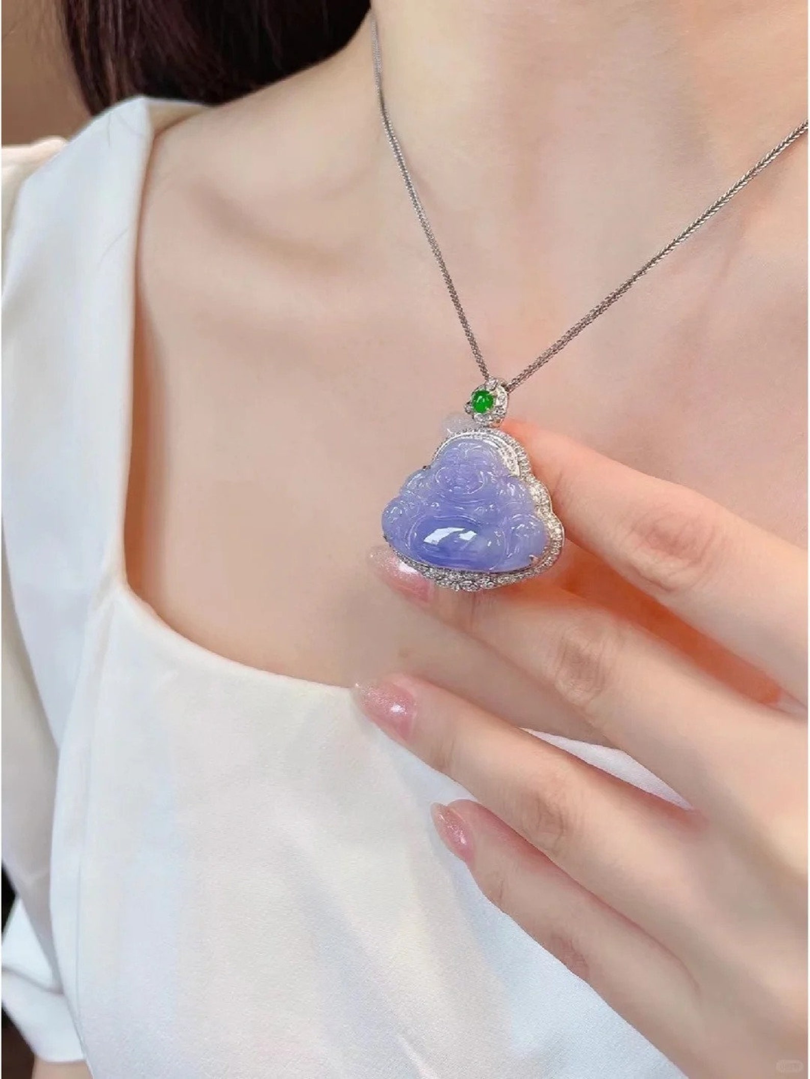Certified Grade A Mayanmar Jade Ice Violet Purple Buddha Perfect 18k ...