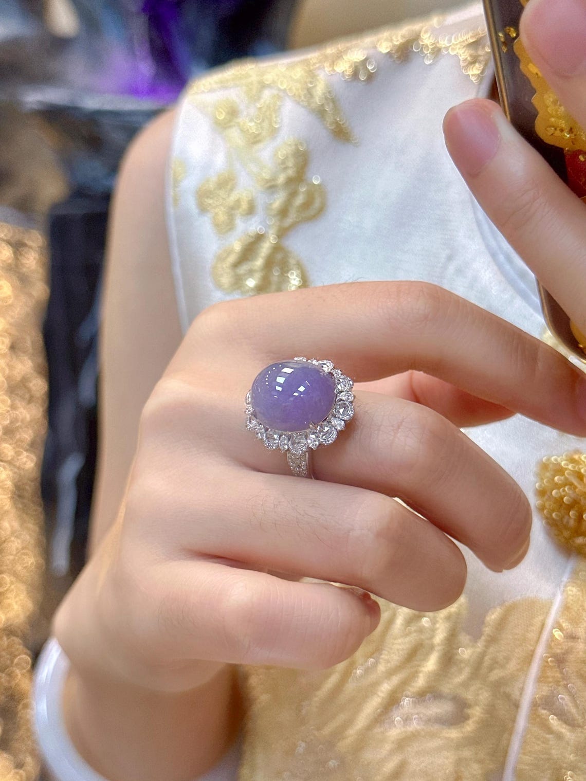 Certified Burmese Type A - Icy Purple Lavender Jadeite Ring 18K Gold ...
