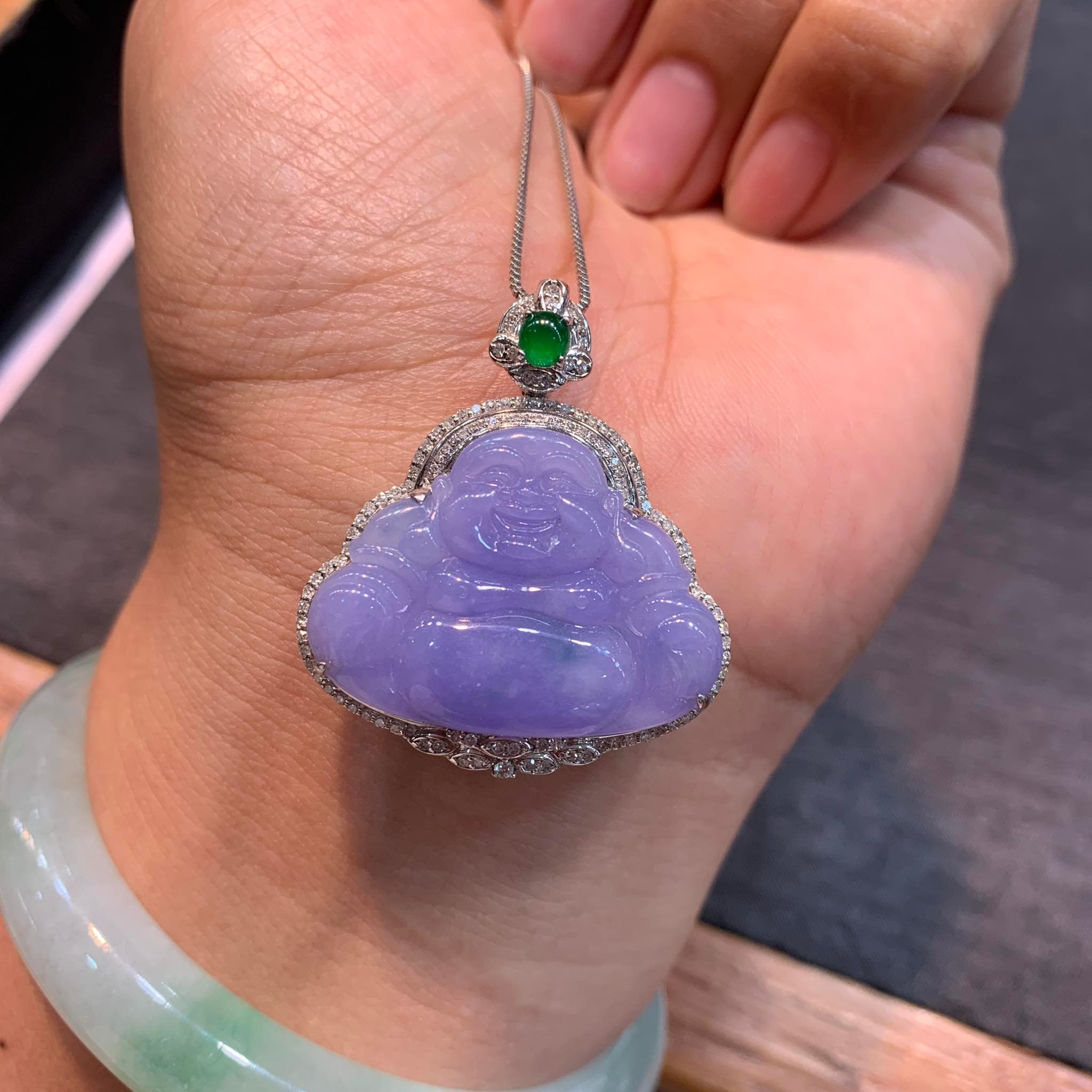 Certified Grade A Mayanmar Jade Ice Violet Purple Buddha Perfect 18k ...