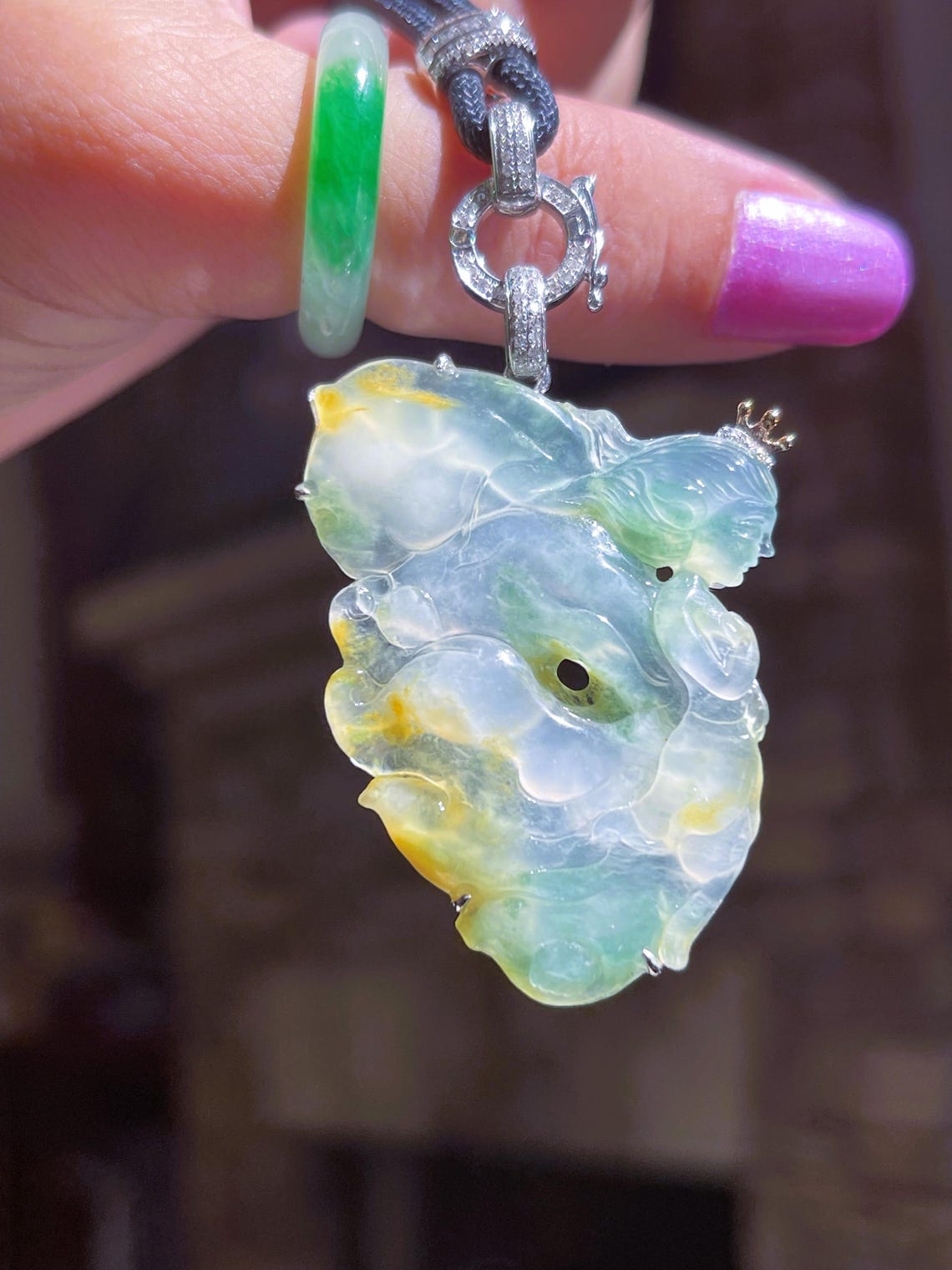 Certified Burmese Grade A Exquisite Carving Large Icy Tricolor Angel ...