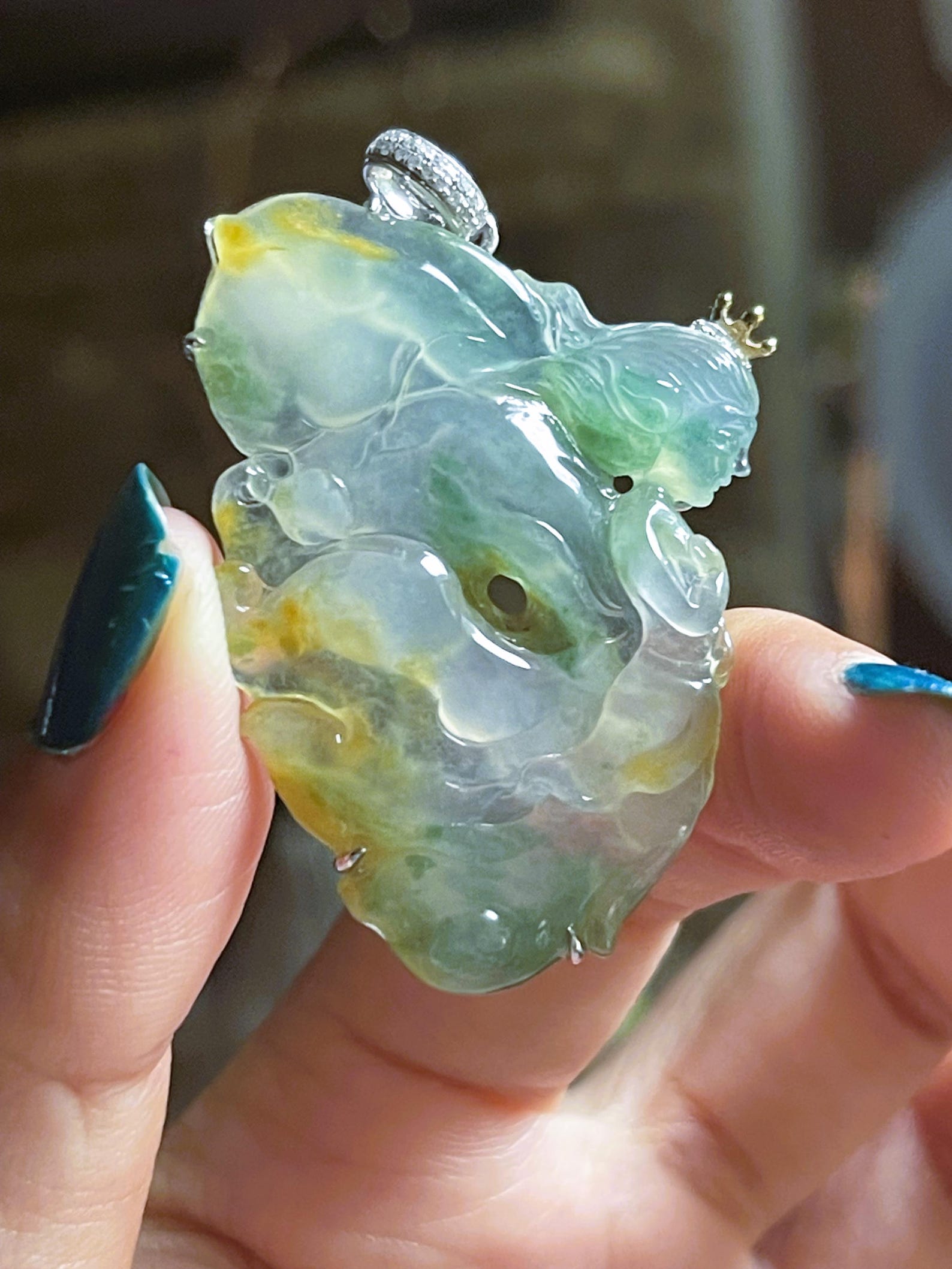 Certified Burmese Grade A Exquisite Carving Large Icy Tricolor Angel ...