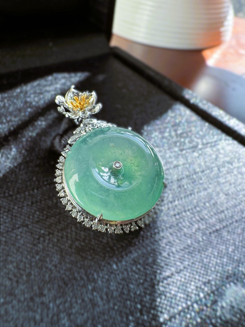 Grade A Burmese Icy Sweet Green Jade Donut 18k Gold Diamond Pendant - Etsy