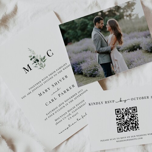 Wedding Invitation With QR Code RSVP Minimalist Wedding - Etsy