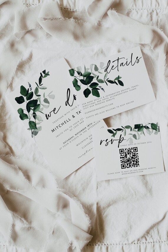 Wedding Invitation QR Code RSVP Template Set Bundle Editable - Etsy