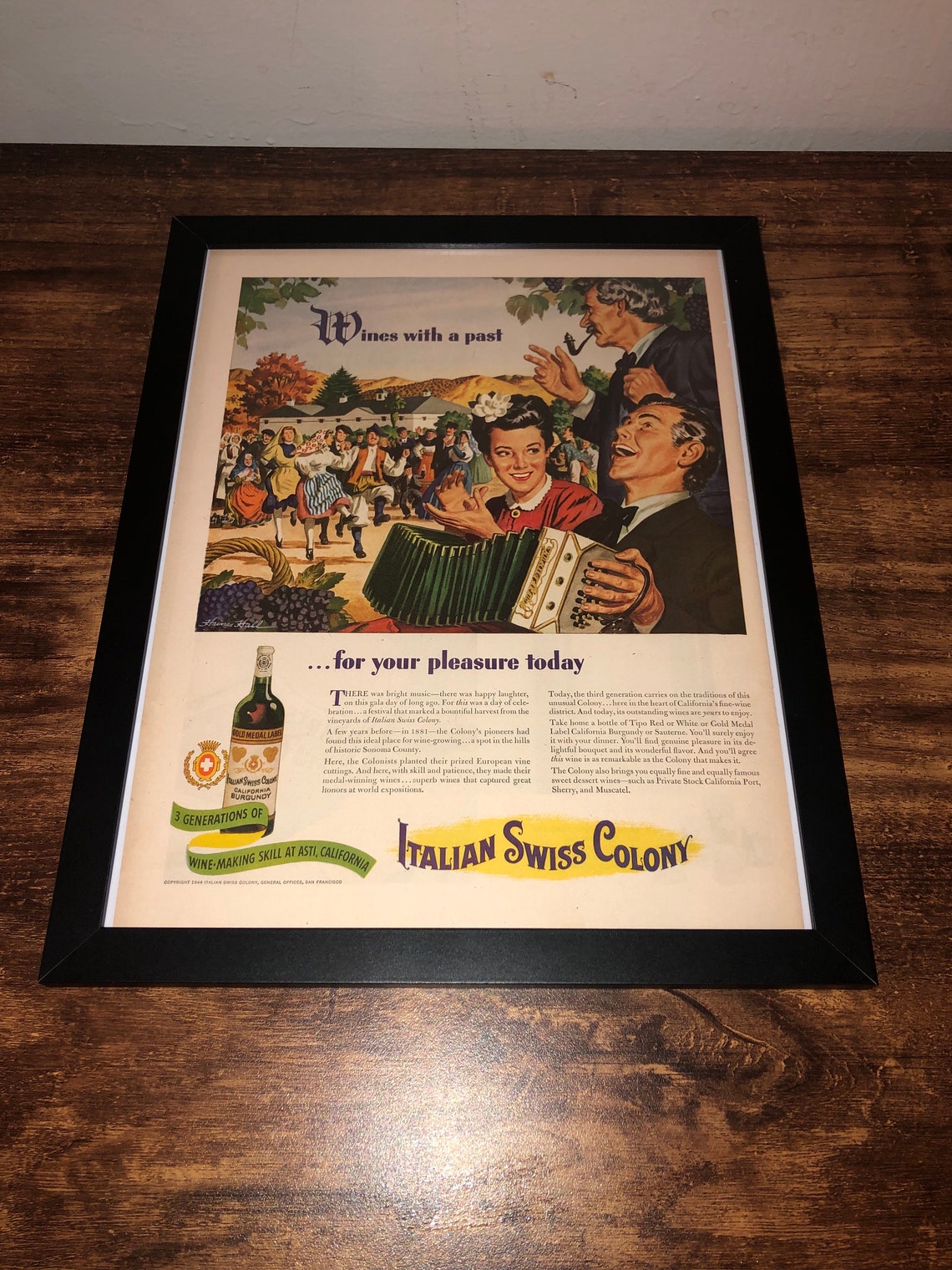 Framed Vintage 1956 Italian Swiss Colony Wine Advertisement - Etsy