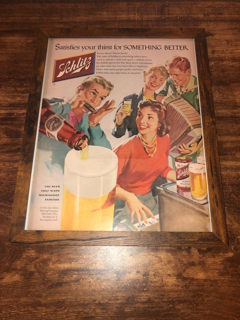 Framed Vintage 1956 Schlitz Beer Advertisement *the Beer That Made Milwaukee Famous!* - Etsy